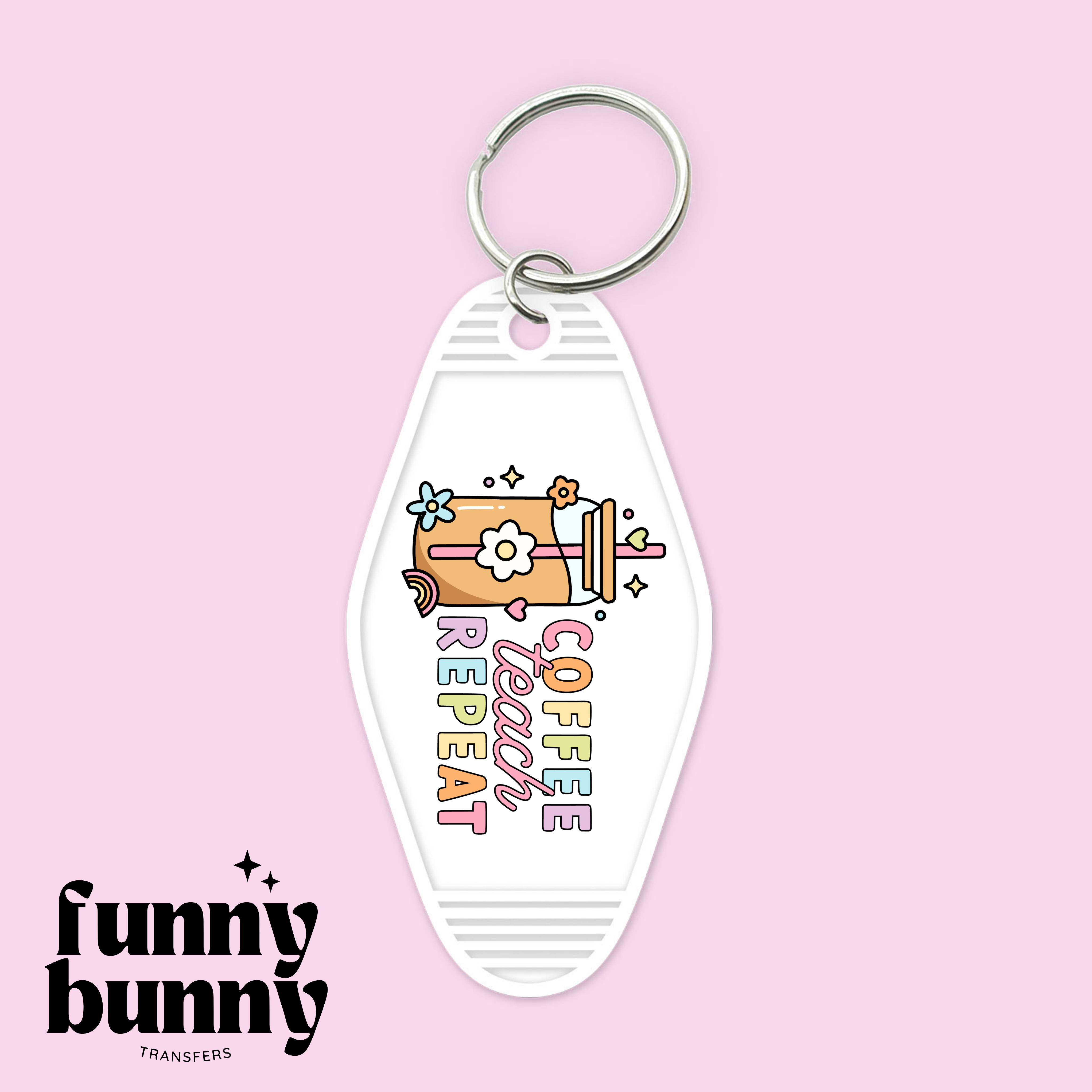 Coffee Teach Repeat - Motel Keychain – Funny Bunny Transfers
