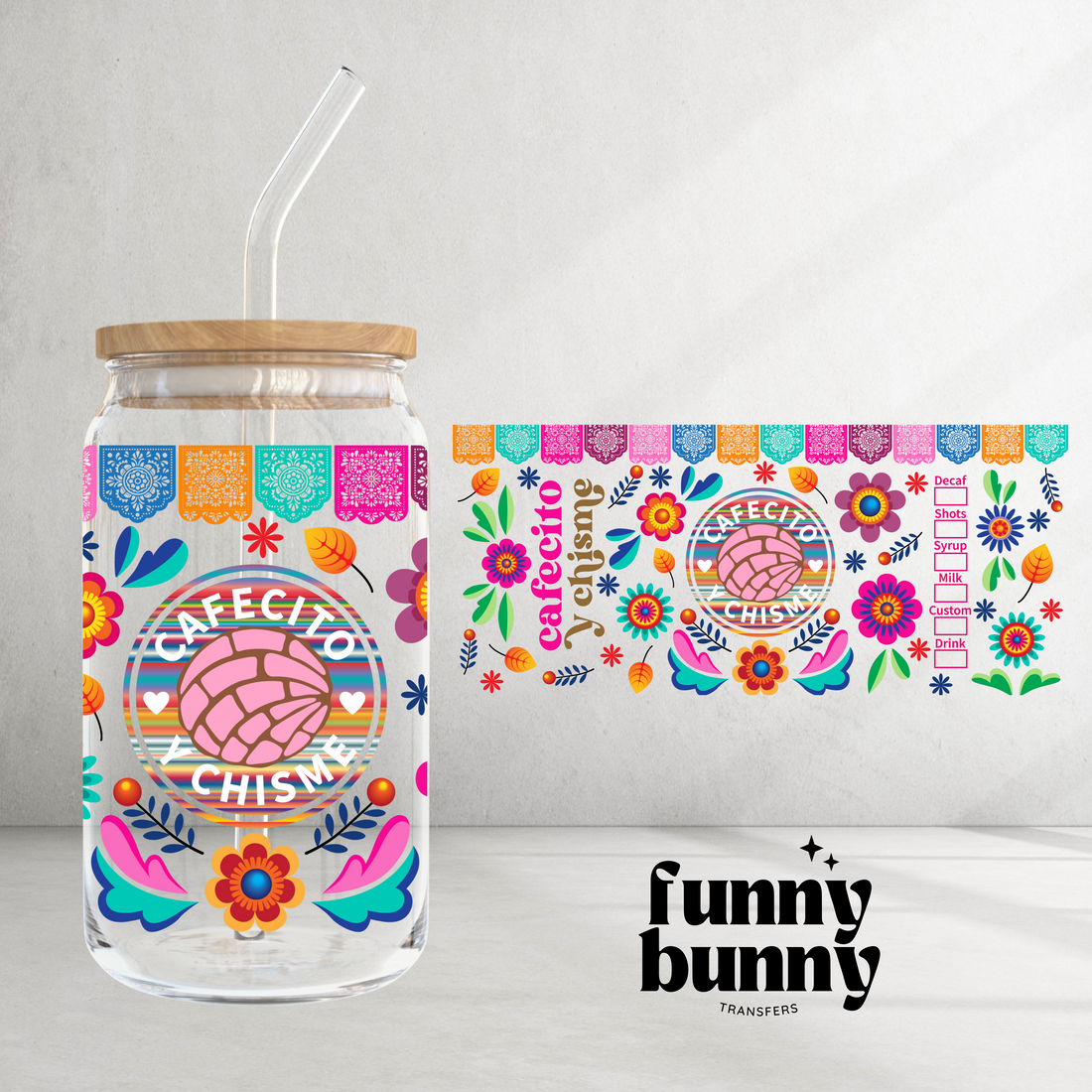 Mexican Cafecito y Chisme - 16oz UVDTF Cup Wrap – Funny Bunny Transfers