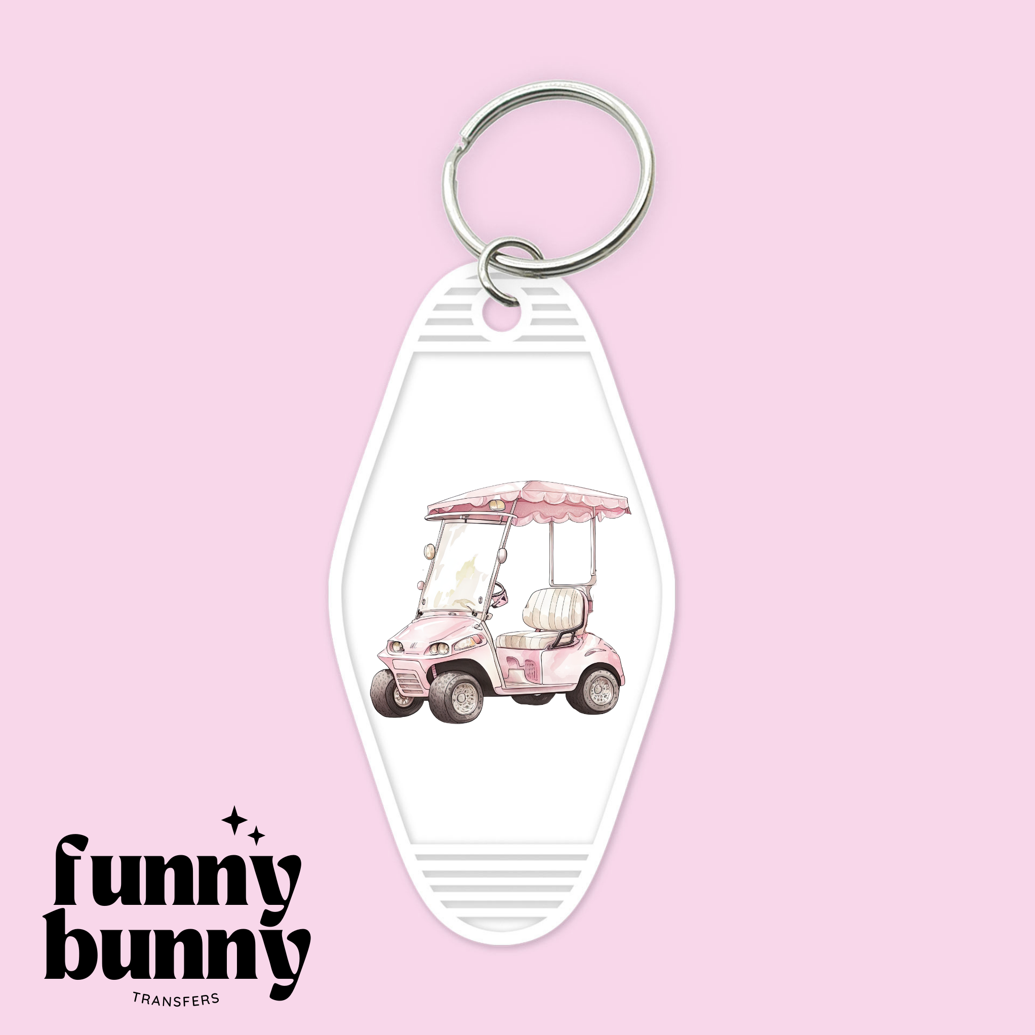 Pink Girly Golf Cart - Motel Keychain – Funny Bunny Transfers