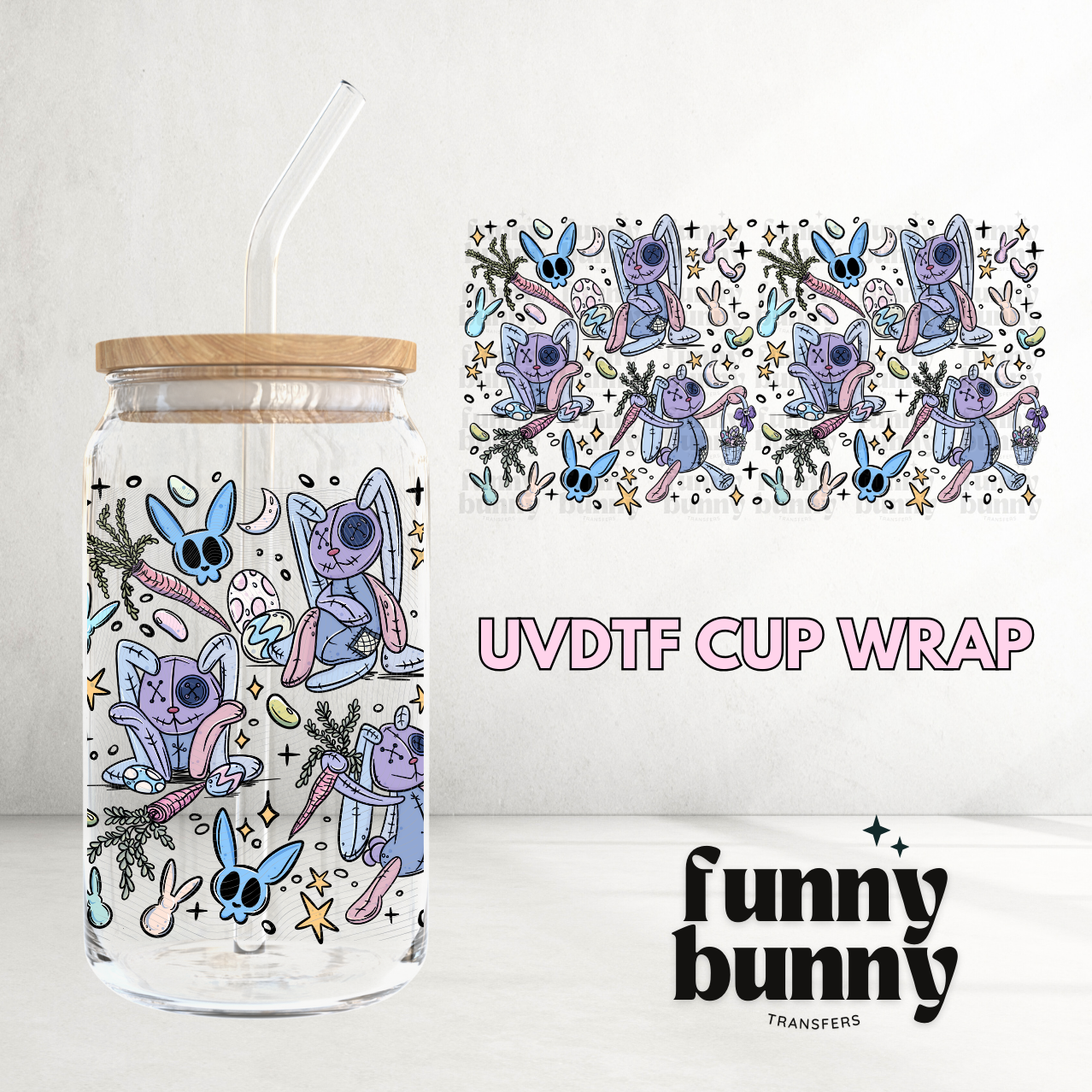 Rag Doll Bunny - 16oz UVDTF Cup Wrap – Funny Bunny Transfers