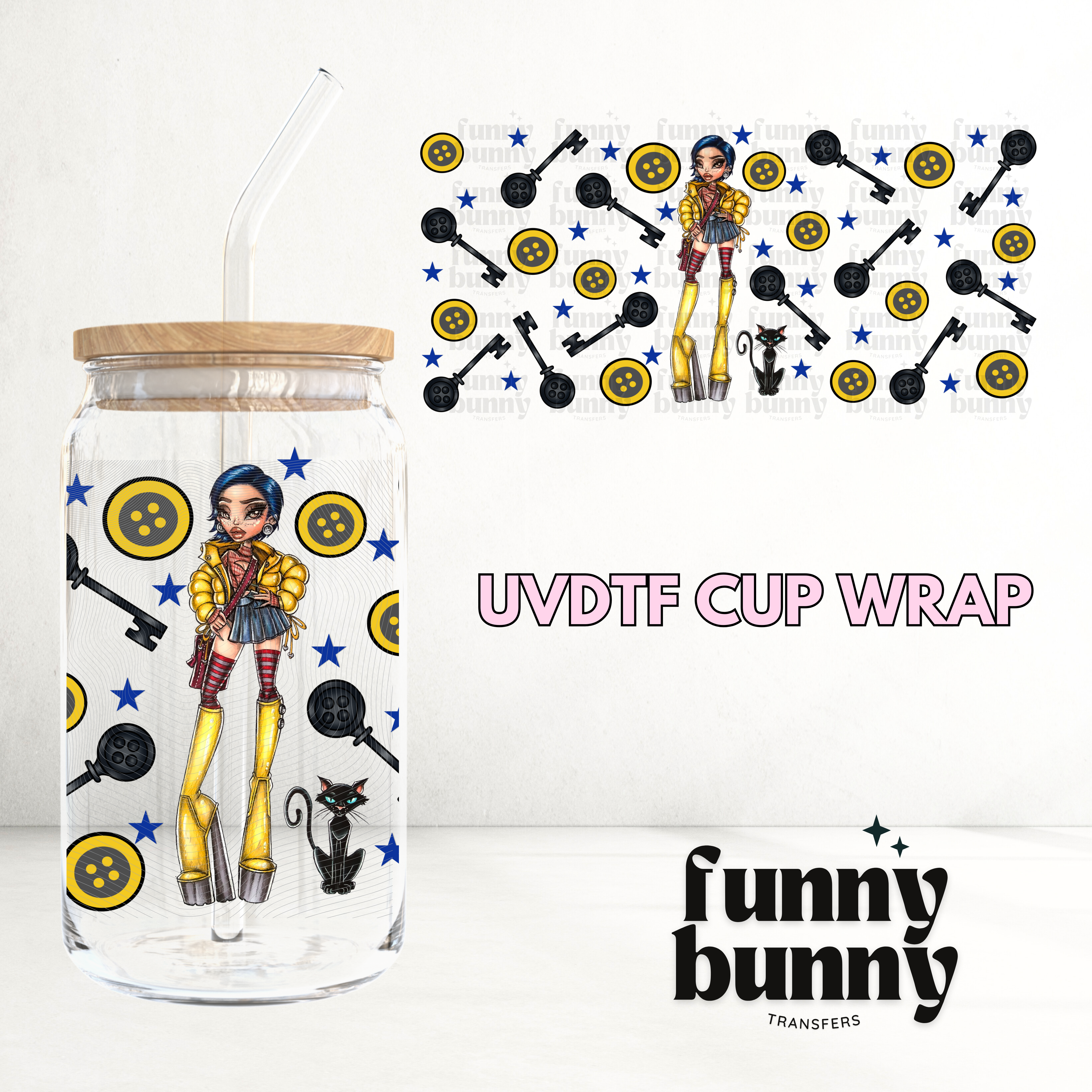 Cora Doll - 16oz UVDTF Cup Wrap – Funny Bunny Transfers