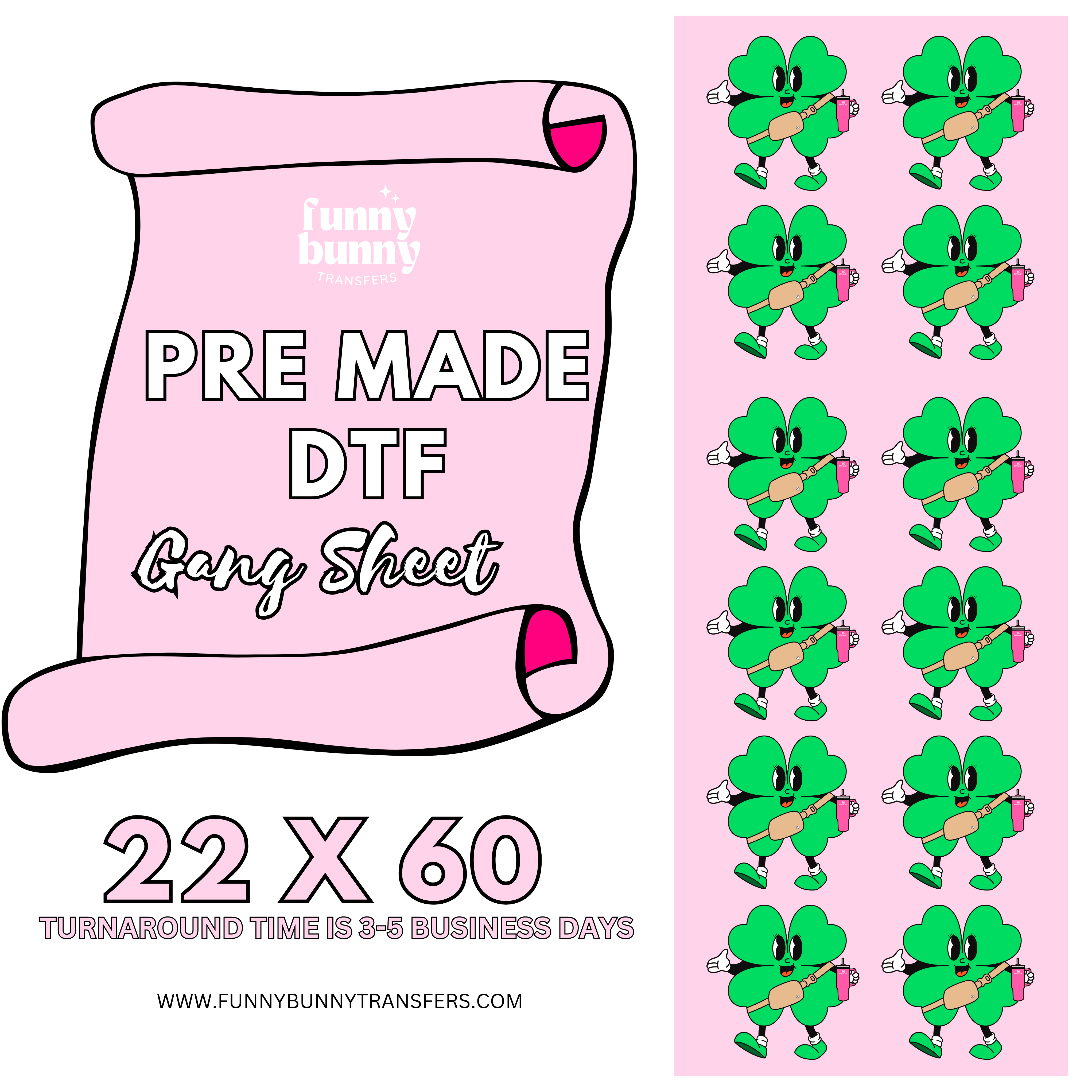 Lucky Clover Leaf DTF Gang Sheet Clear Film – Funny Bunny Transfers