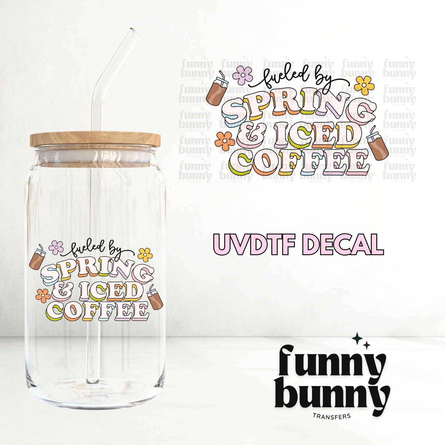 Spring Iced Coffee - UVDTF Decal – Funny Bunny Transfers