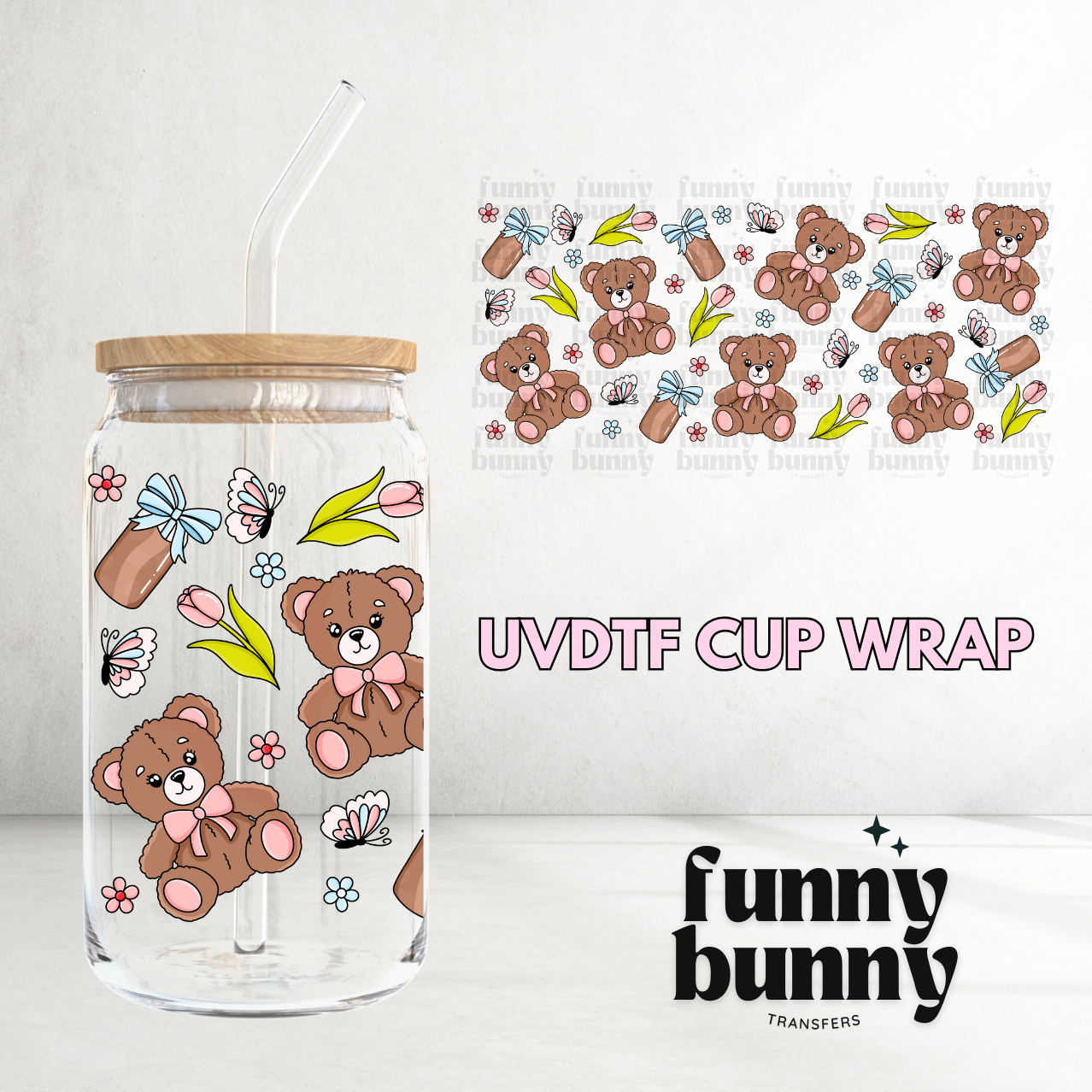 Spring Teddy - 16oz UVDTF Cup Wrap – Funny Bunny Transfers
